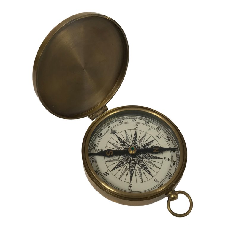Antiqued Brass Compass with Lid – Schooner Bay