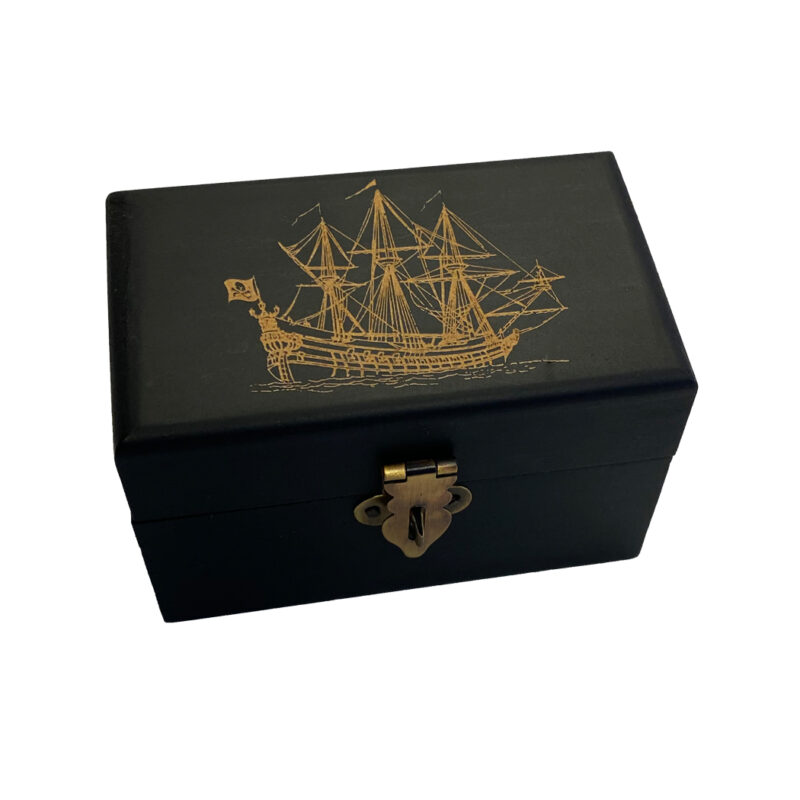 Pirate Ship Engraved Wood Box with Pair of Shot Cups - Schooner Bay Company