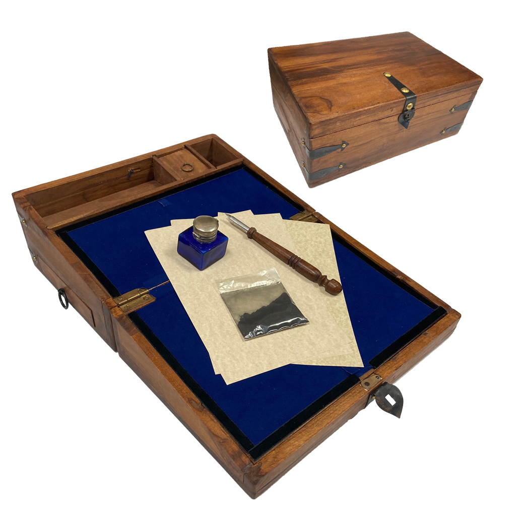 12" Wooden Writing Lap Box with Inkwell - Ink - Nib Pen and Paper ...